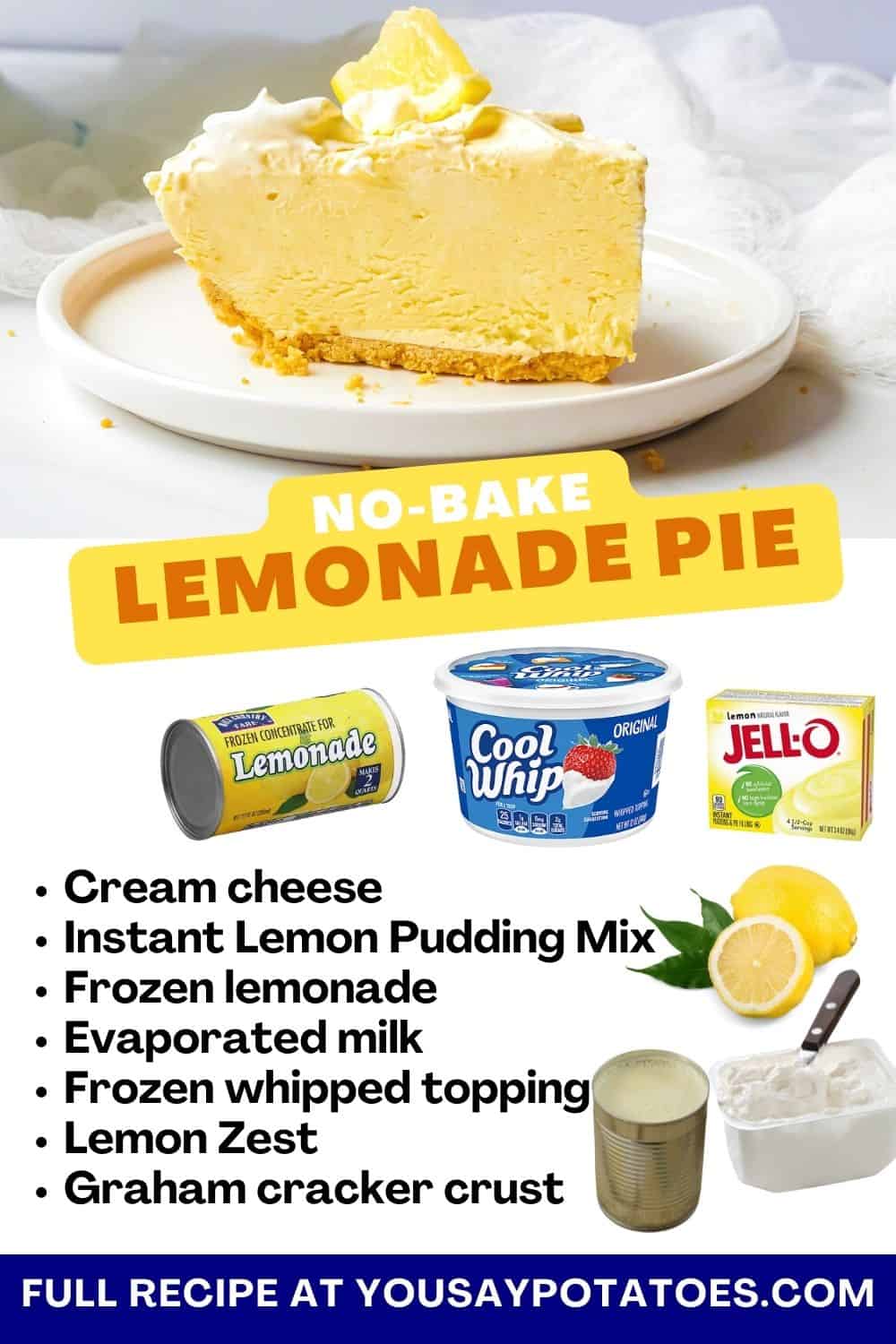 Cream Cheese Lemonade Pie • You Say Potatoes