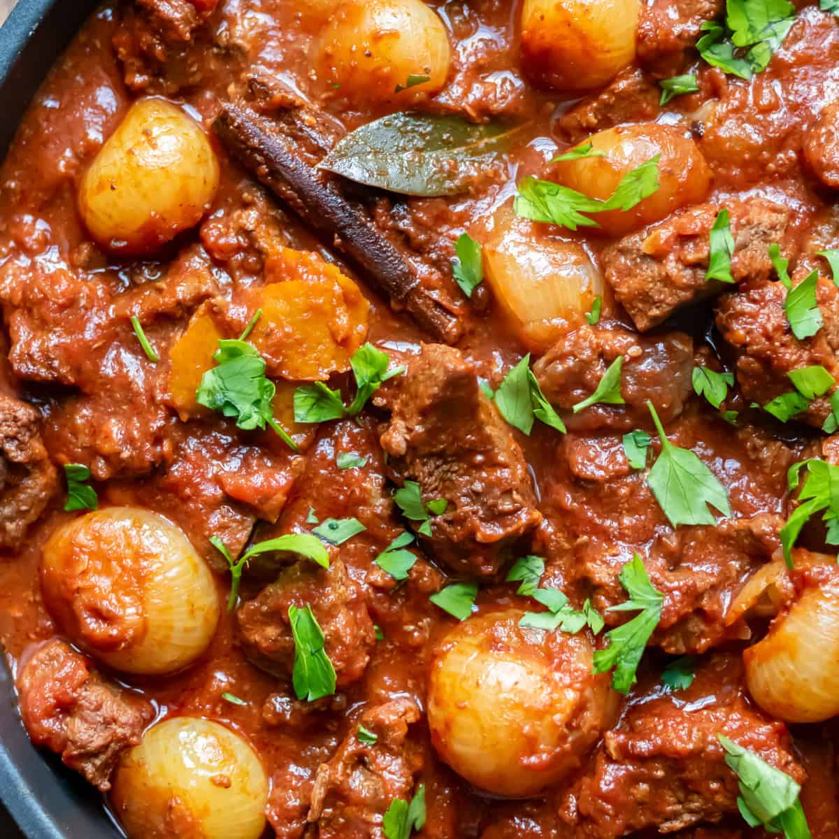 Slow Cooker Beef Stifado • You Say Potatoes